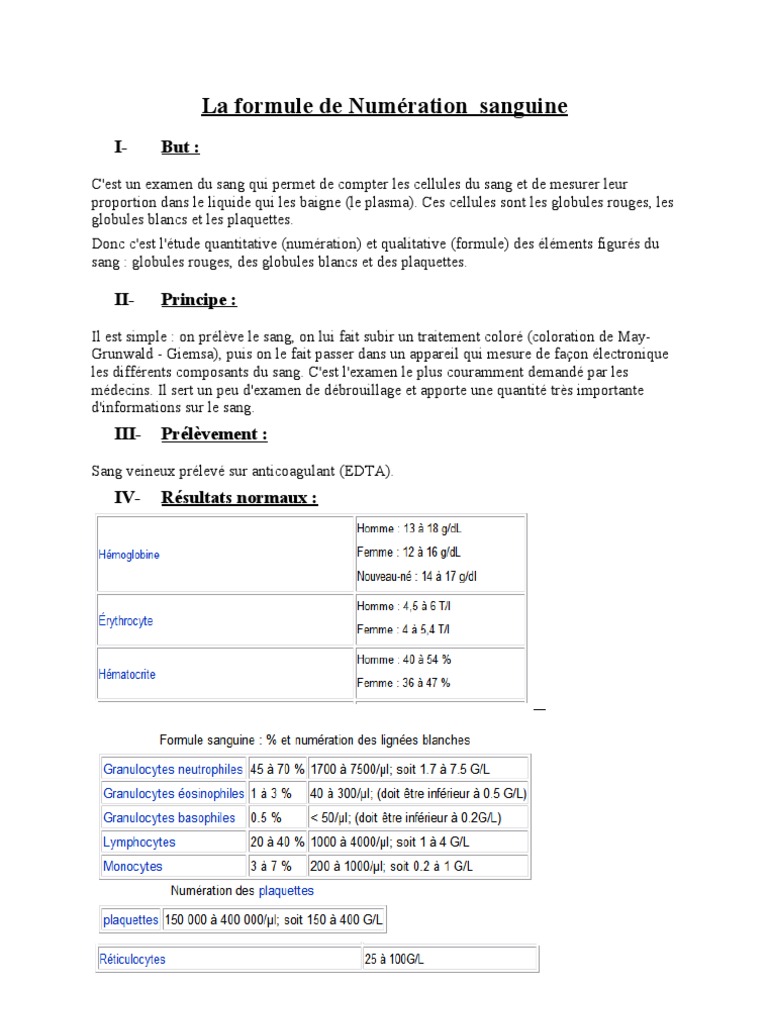 La Formule de Numération Sanguine | PDF | Globule rouge | Sang