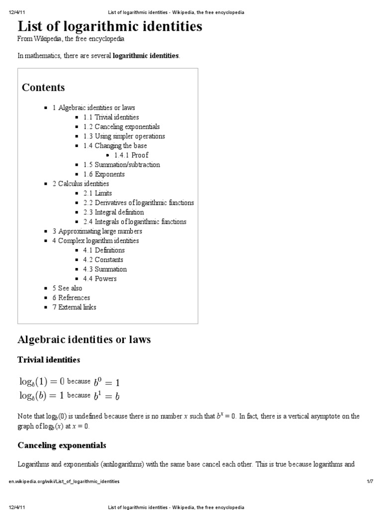 List of Logarithmic Identities | PDF | Logarithm | Complex Number