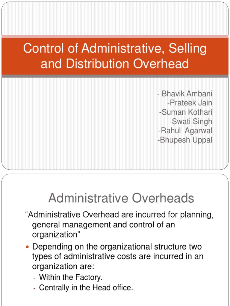 Control of Administrative, Selling and Distribution Overhead | PDF ...