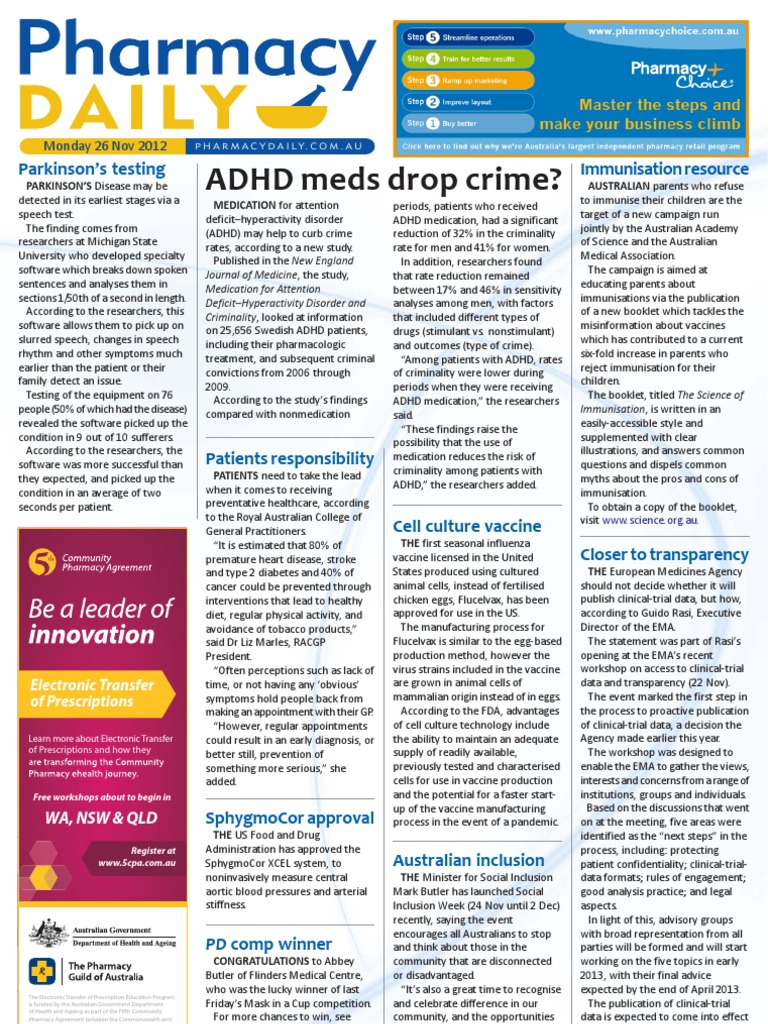 Pharmacy Daily For Mon 26 Nov 2012 - ADHD Meds and Crime, Long Living ...