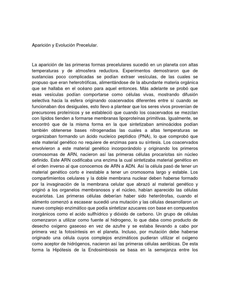 Aparición y Evolución Precelular | Descargar gratis PDF | Biología ...