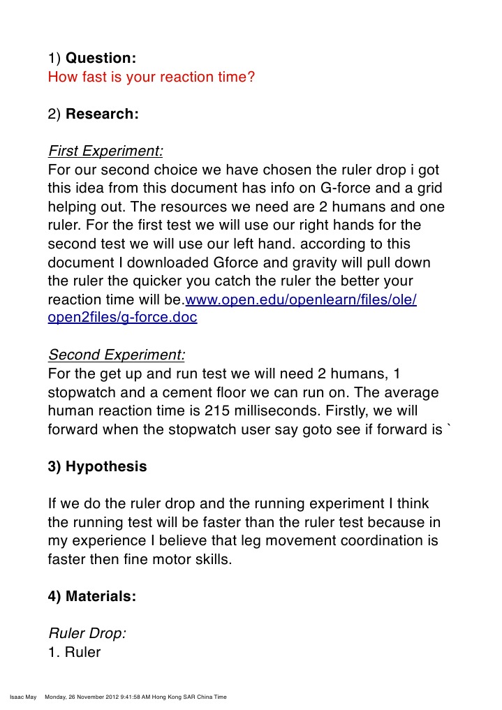 Ikes Reaction Time Table Final | PDF | Experiment | Psychological Concepts