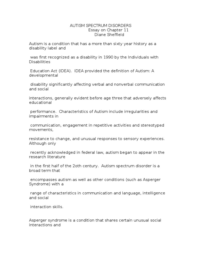 Autism Spectrum Disorders-Essay On Chapter 11 | PDF | Autism | Autism ...
