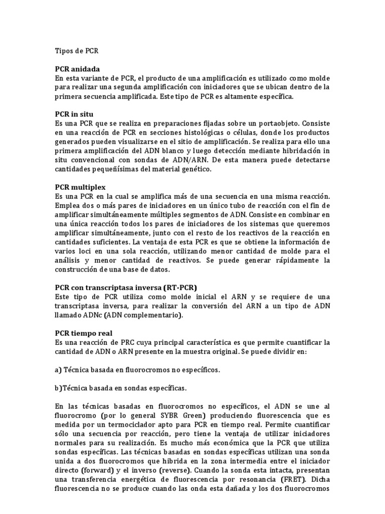 Tipos y variantes de PCR | PDF | Reacción en cadena de la polimerasa ...