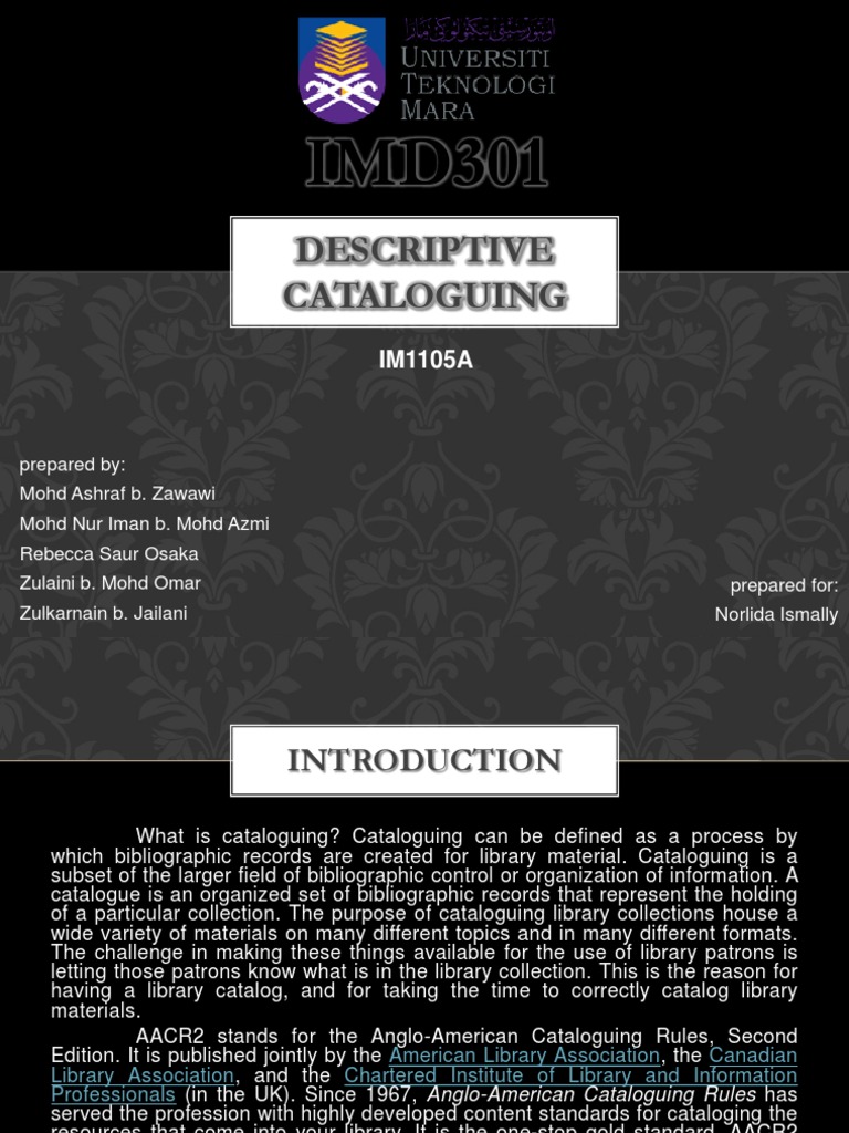 Descriptive Cataloguing | Cataloging | Library Science