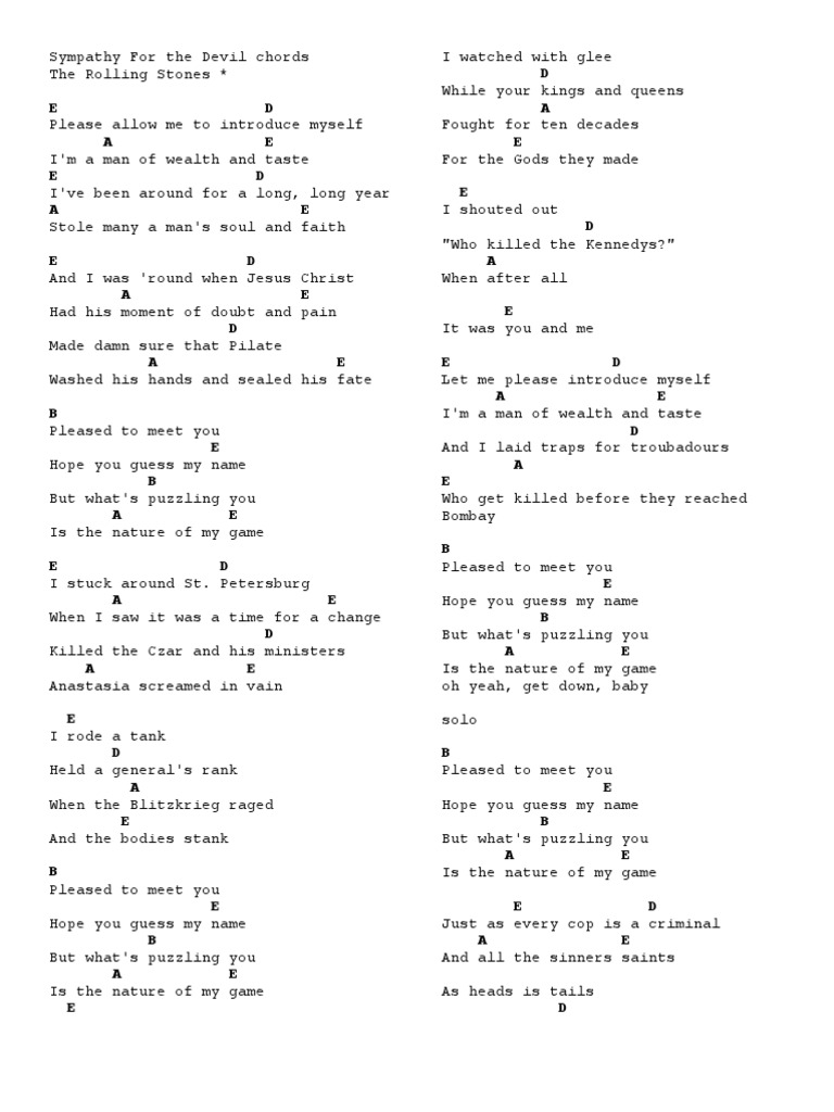 Sympathy For The Devil Chords | PDF