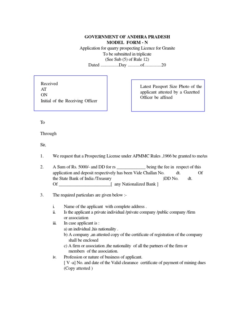 Application Form For The District Office For Grant of Prospecting ...