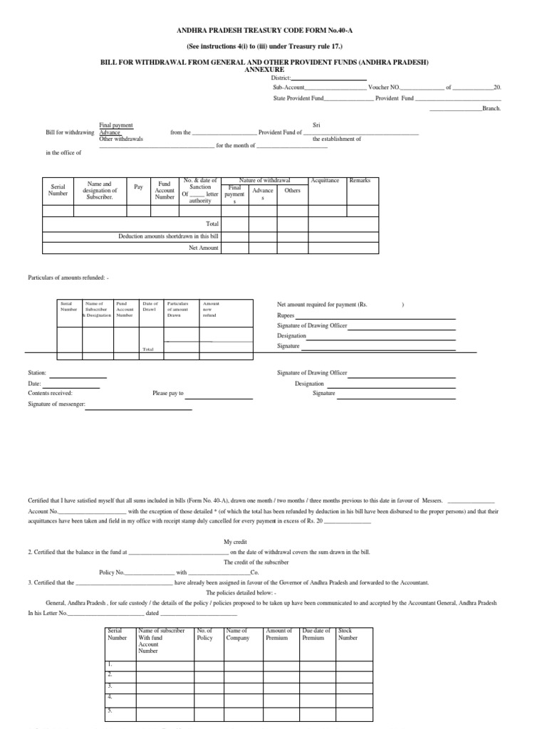 APTC form-40-A-GPF | Accountant | Insurance
