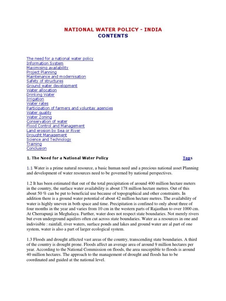 National Water Policy | Download Free PDF | Water Resources | Flood