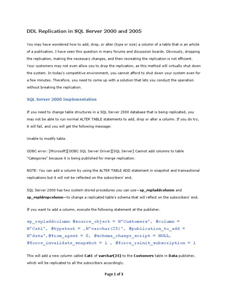 DDL Replication in SQL Server 2000 and 2005 | PDF | Microsoft Sql ...