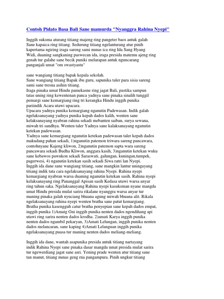 Contoh Pidato Basa Bali Sane Mamurda | PDF