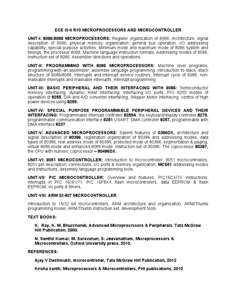 Ece r10 MP&MC Syllabus | PDF | Microcontroller | Microprocessor