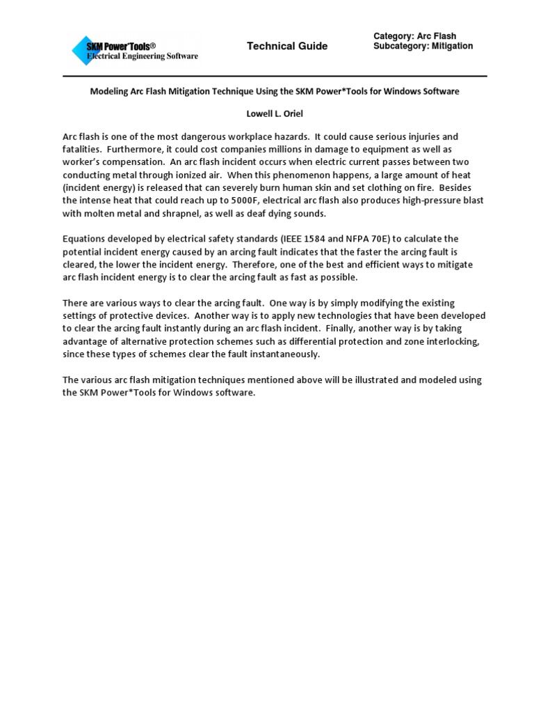 SKM Modeling Arc Flash Mitigation Techniques | PDF | Electrical ...