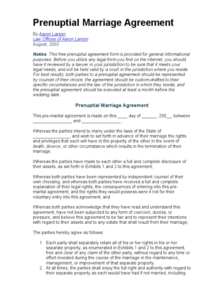 Prenuptial Agreement | PDF | Will And Testament | Alimony