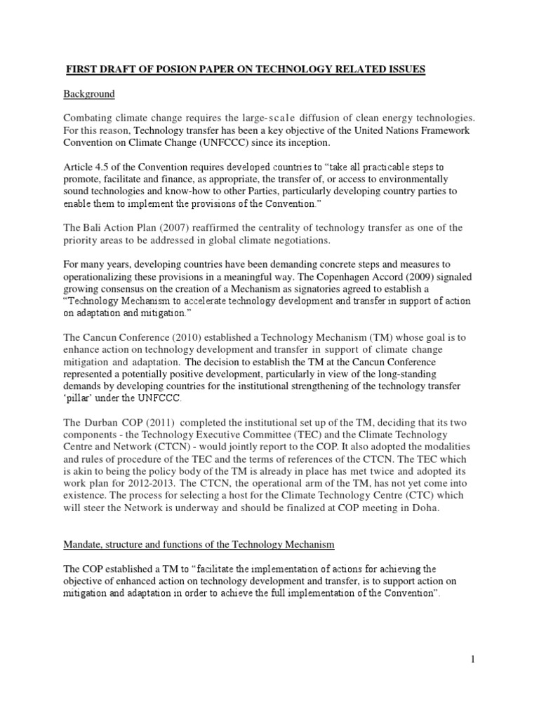 Draft Position Paper of Climate Change Technology Related Issues From ...