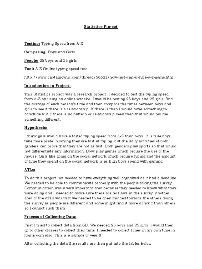 Year 8 Mathematics Statistics Project | PDF | Survey Methodology ...