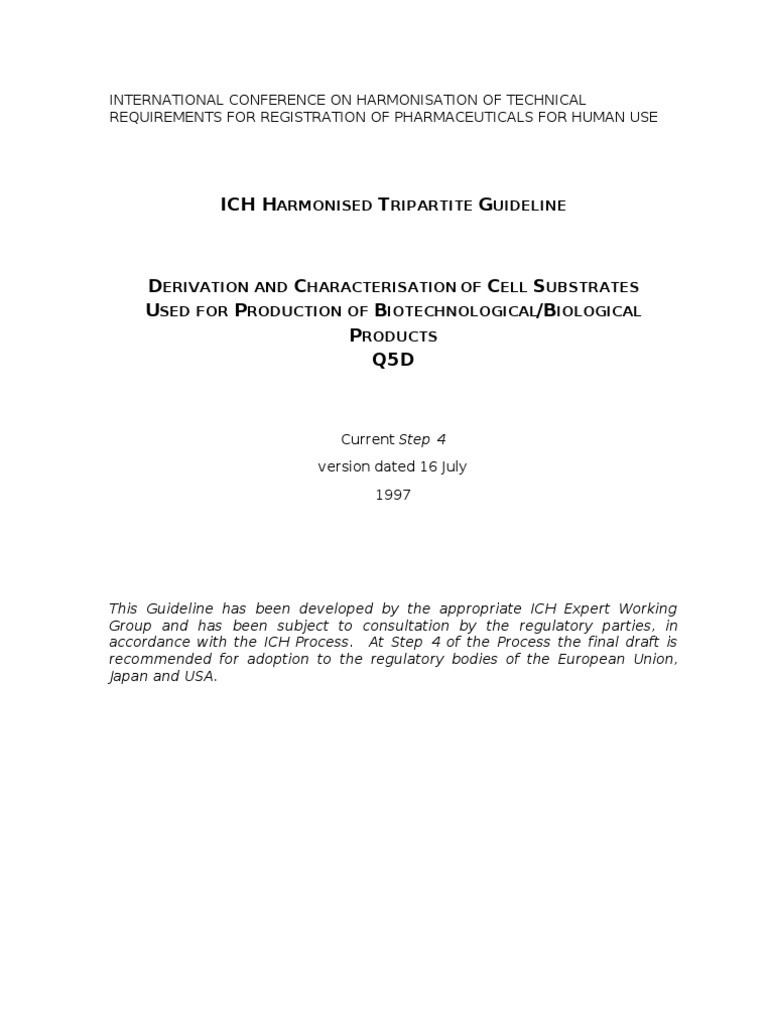 ICH Q5D Guidelines for Cell Substrates | PDF | Cell Culture | Life Sciences