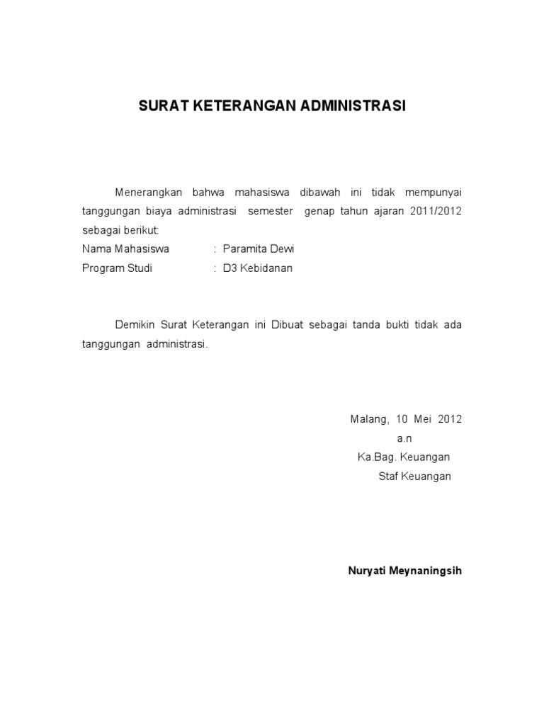 Surat Keterangan Administrasi | PDF