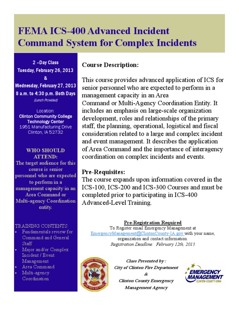FEMA ICS-400 Advanced Incident Command System For Complex Incidents | PDF