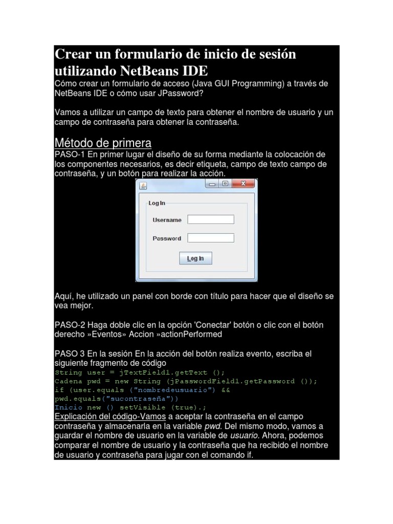 Crear Un Formulario de Inicio de Sesión Utilizando NetBeans IDE | PDF ...
