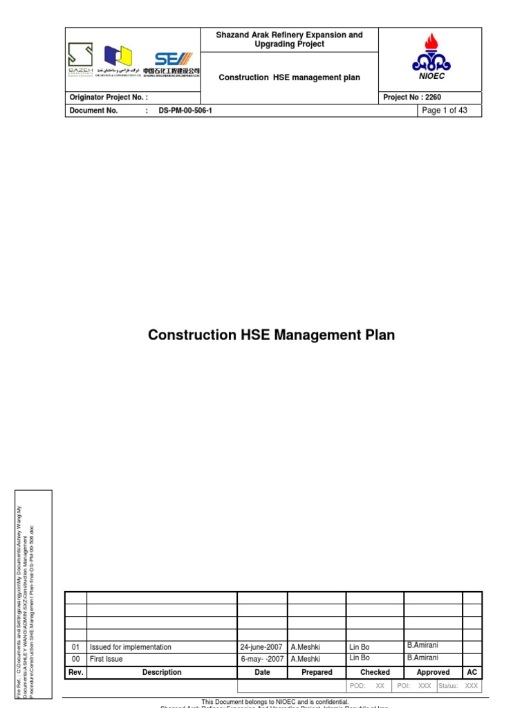 Construction HSE Management Plan Final DS PM 00 506 | PDF | Personal ...