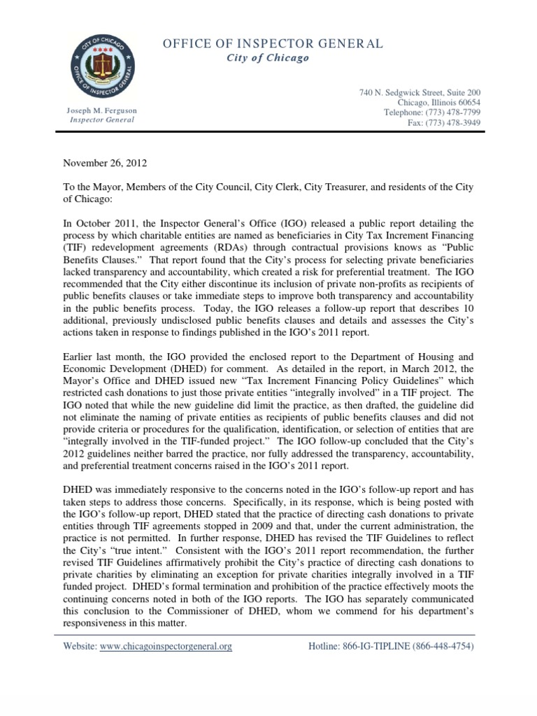 TIF Report From Inspector General Ferguson | PDF | Public Good ...
