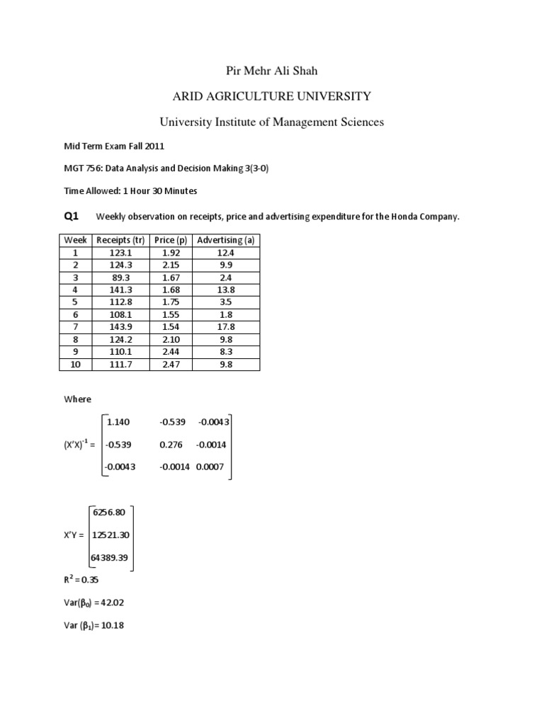 Data Analysis Exam: Regression Techniques | PDF