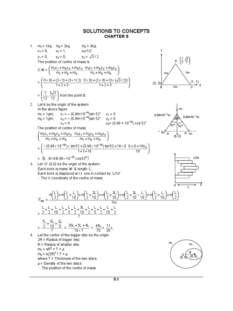 Center of Mass Calculations and Solutions | PDF