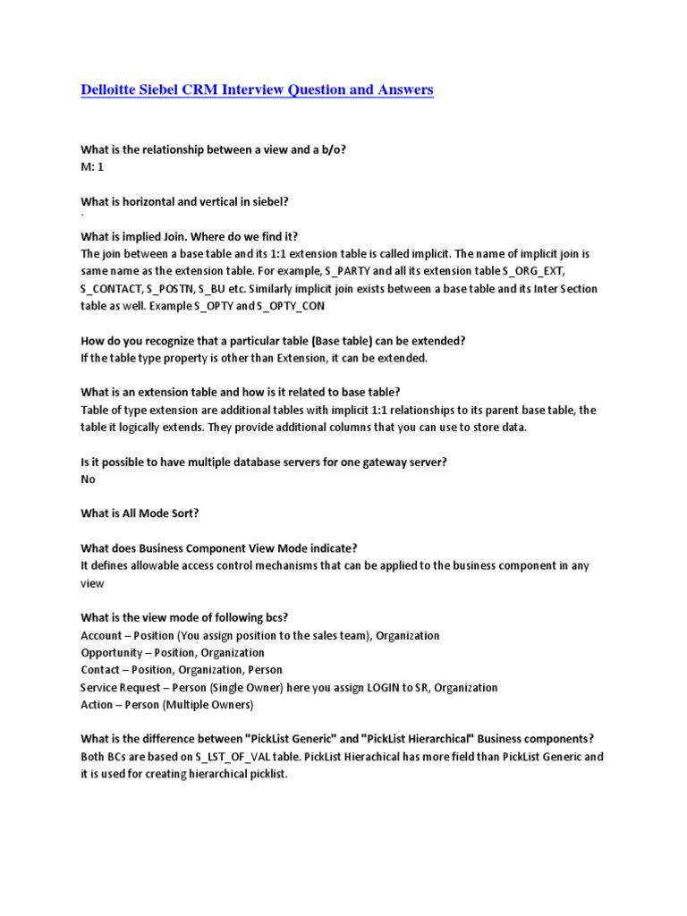 Delloitte Siebel CRM Interview Question and Answers | PDF | World Wide Web | Internet & Web