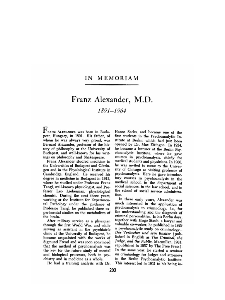 Franz Alexander, M.D. | PDF | Psychoanalysis | Psychiatry