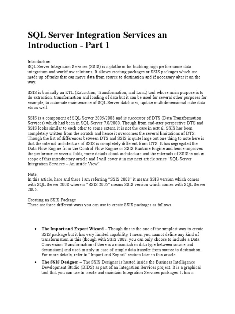 Sql Server Integration Services An Introduction Pdf Microsoft Sql