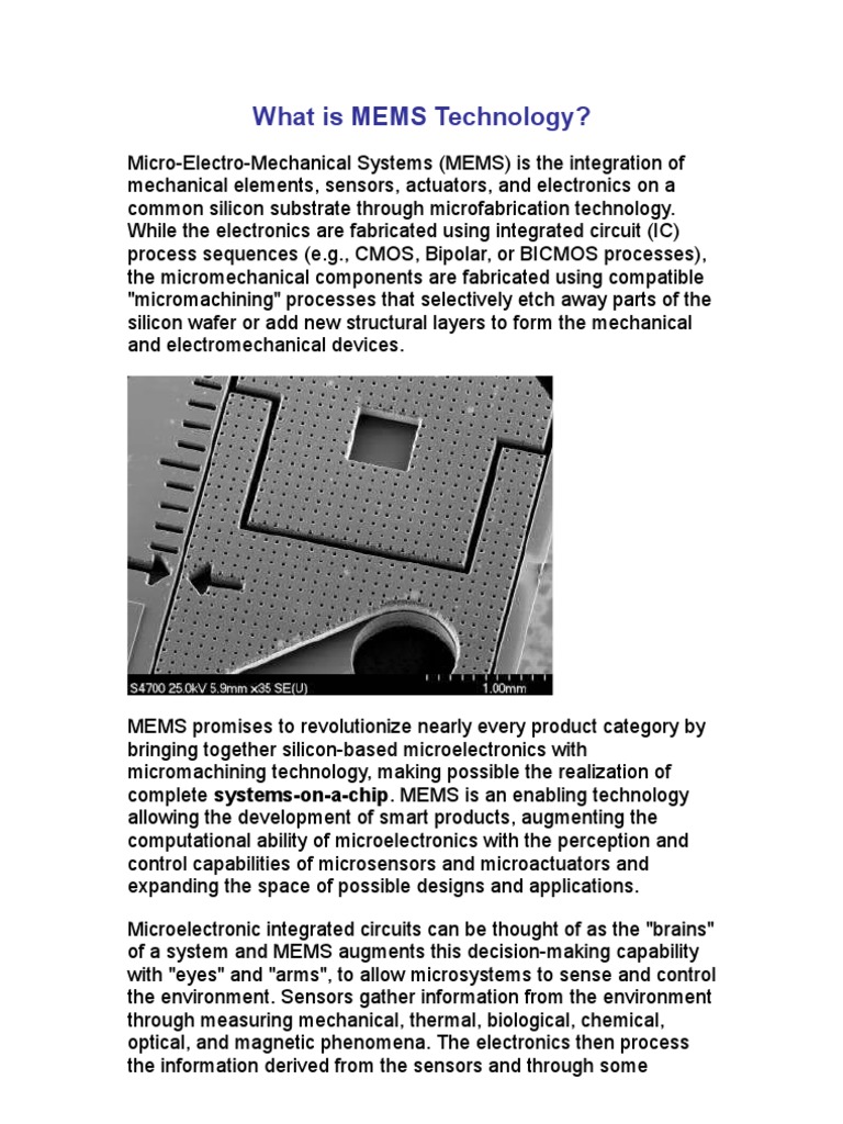 What Is MEMS Technology | PDF | Microelectromechanical Systems ...