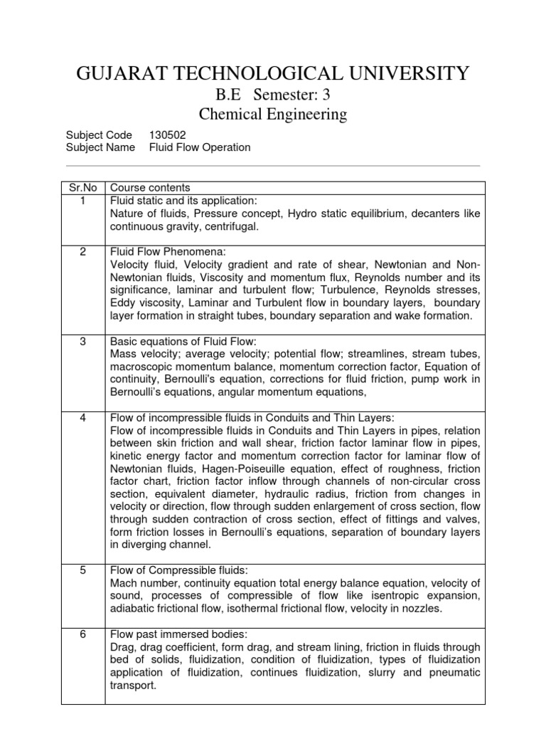 Fluid Flow Operation - 130502 | PDF | Fluid Dynamics | Boundary Layer