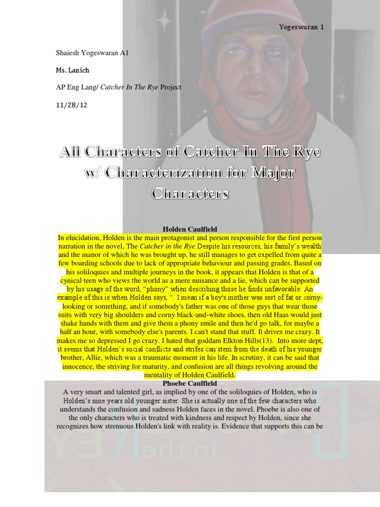 All Characters of Catcher in The Rye W | PDF