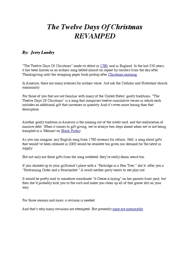 The 12 Days of Christmas: REVAMPED | PDF | Christmas | Leisure
