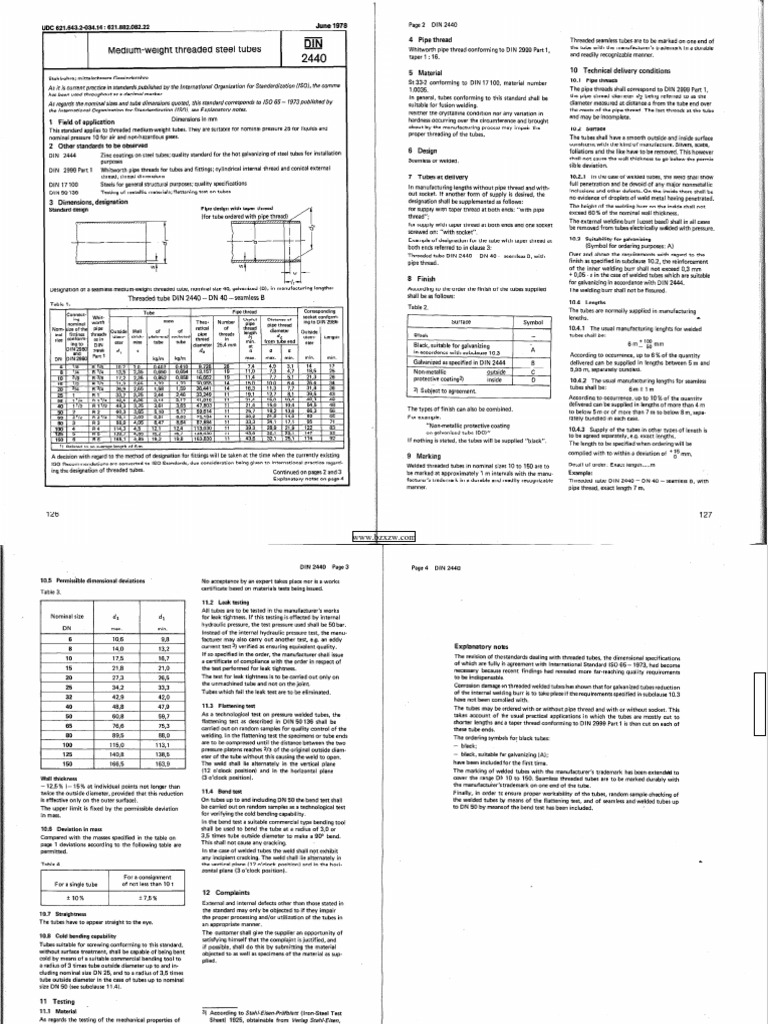 Din 2440-1978 Eng | PDF | Pipe (Fluid Conveyance) | Welding