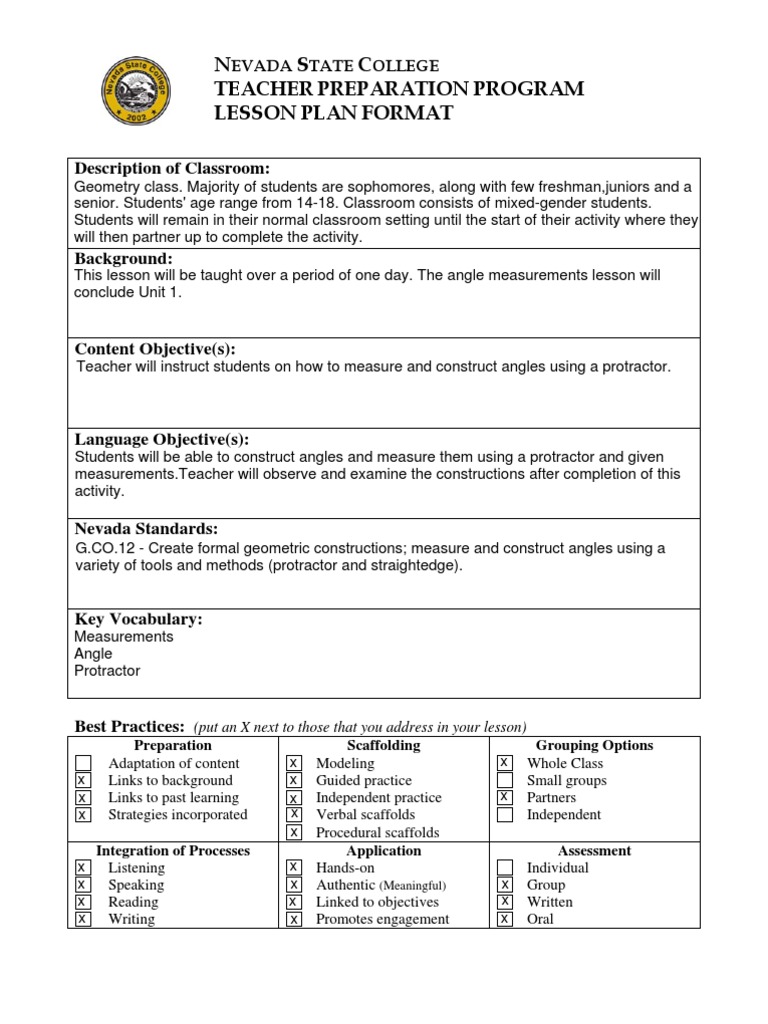 Nevada Geometry Lesson Plan Template | PDF