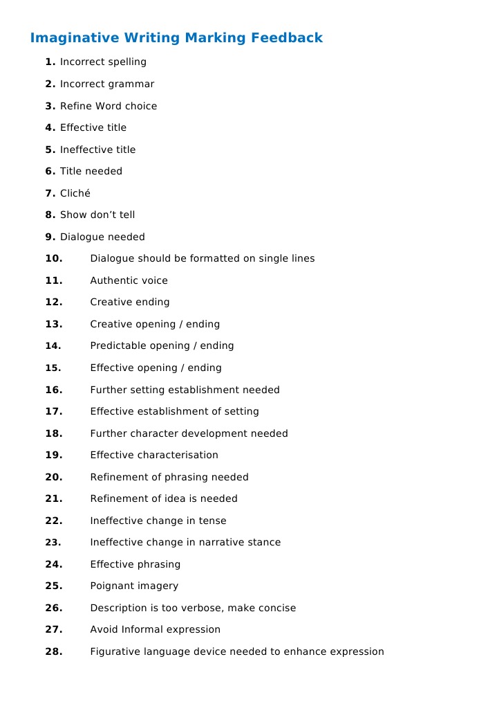 Imaginative Writing Feedback Checklist | PDF | Language Mechanics | Grammar