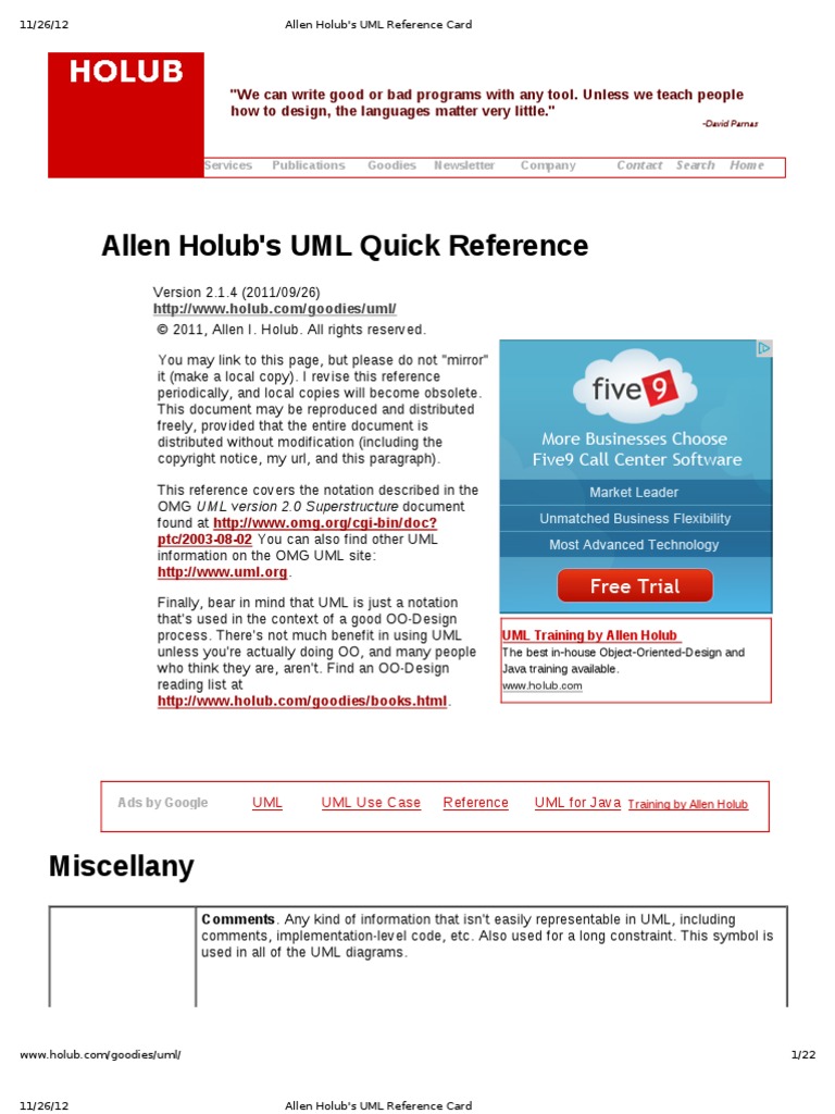 Allen Holub's UML Reference Card | PDF | Message Passing | Use Case