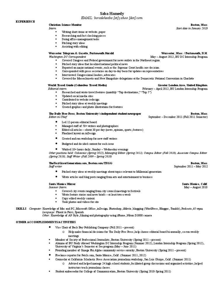 Saba Hamedy Resume for Online 2 | Editing | Blog | Free 30-day Trial ...