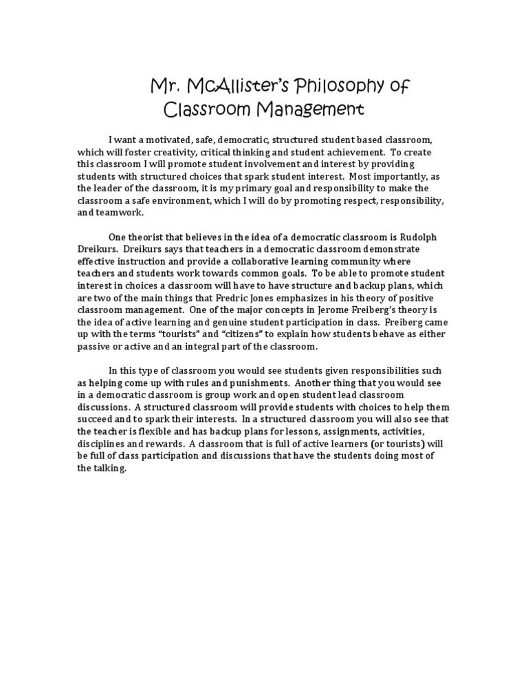 Philosophy of Classroom Management | PDF | Career & Growth | Science ...