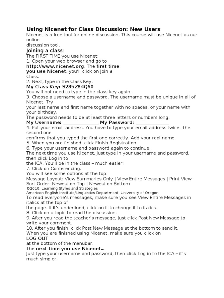 Using Nicenet For Class Discussion | PDF