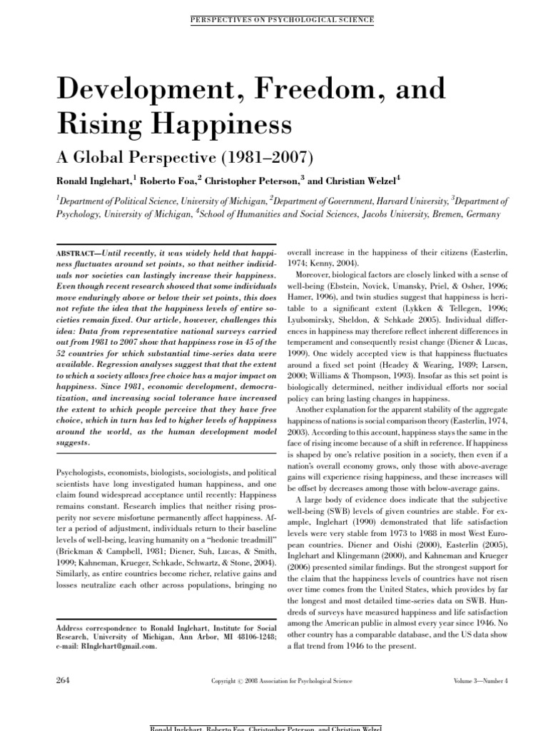 Development, Freedom, and Rising Happiness: A Global Perspective (1981 ...