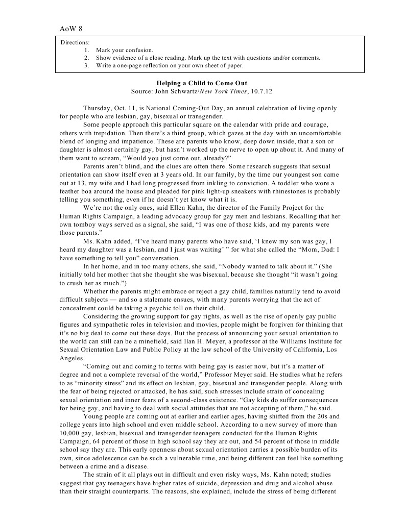 Aow 12 08 Coming Out | PDF | Coming Out | Bisexuality