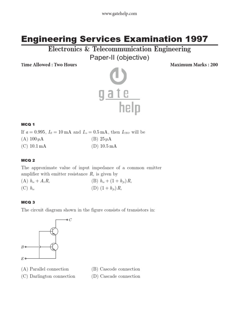 IES - Electronics Engineering Paper 2 - 1997 | PDF | Amplifier ...