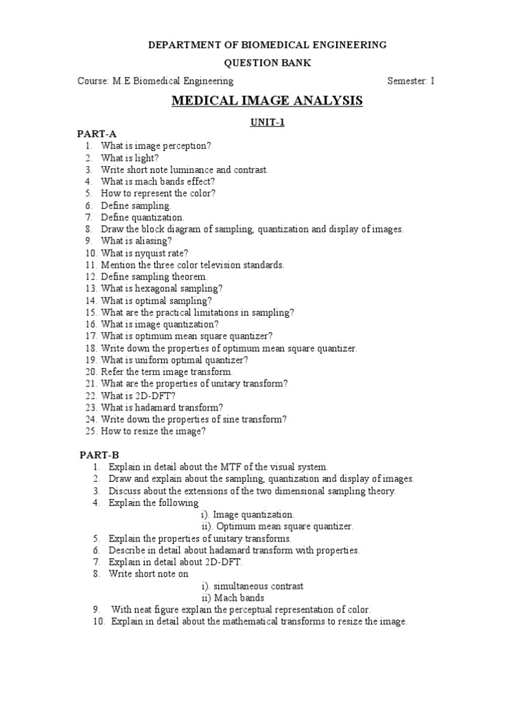 Medical Image Analysis Question Bank | PDF | Data Compression | Image ...