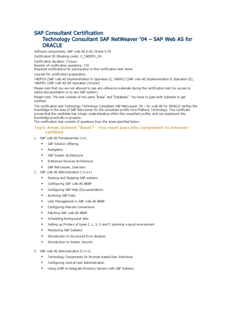 SAP Consultant Certification | PDF | Oracle Database | Ibm Db2