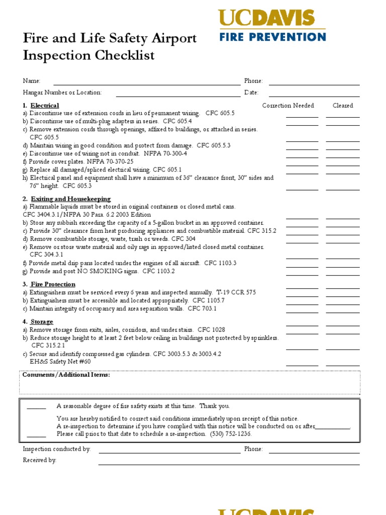 Airport Inspection Checklist | PDF | Flammability | Electrical Wiring
