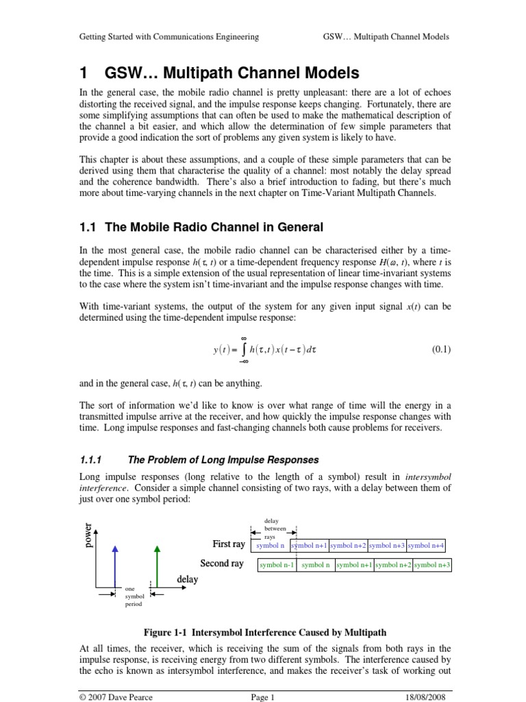 GSW Multipath Channel Models | PDF | Complex Number | Bandwidth (Signal ...