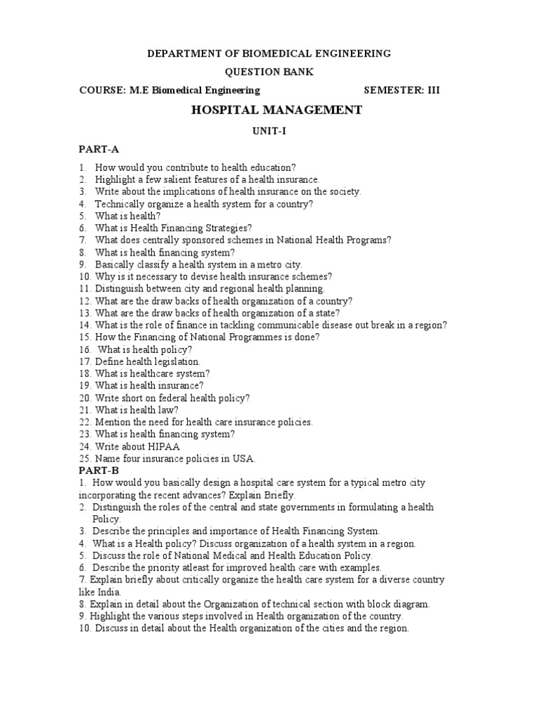 Hospital Management Question Bank | PDF | Joint Commission | Hospital